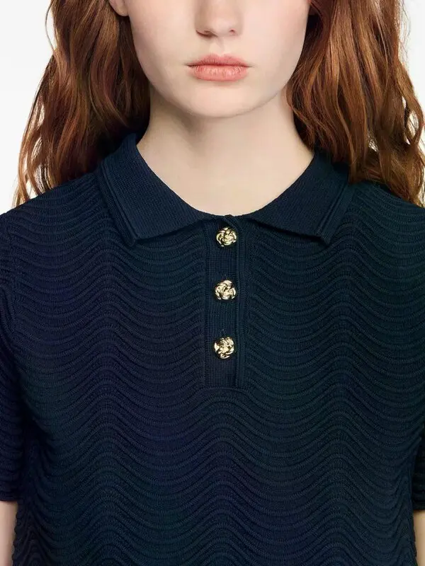 Sandro Scalloped Cropped Polo Top