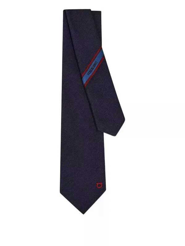 FERRAGAMO Embroidered-logo Neck Tie - Blue