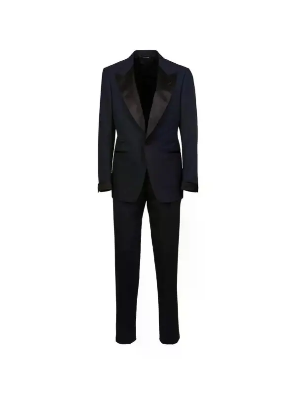 TOM FORD Satin Trim Suit - Blue