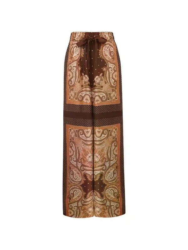 Zimmermann Luna Paisley-print Silk Trousers - Brown
