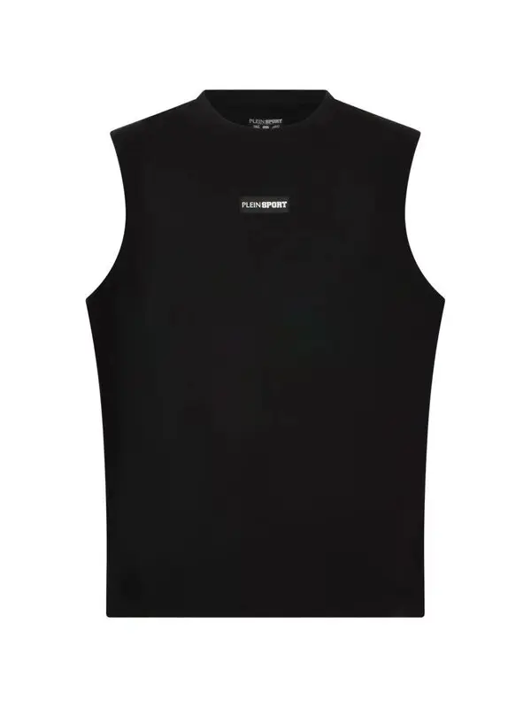 PLEIN SPORT Slub Texture Logo Patch Tank Top - Black