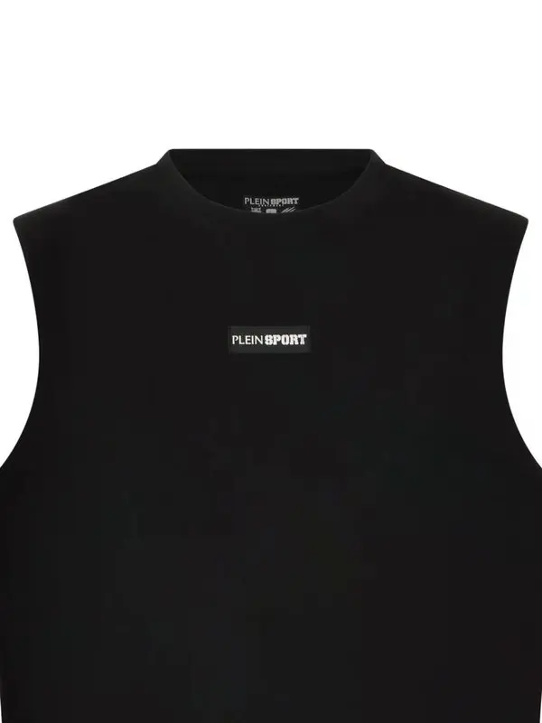 PLEIN SPORT Slub Texture Logo Patch Tank Top - Black