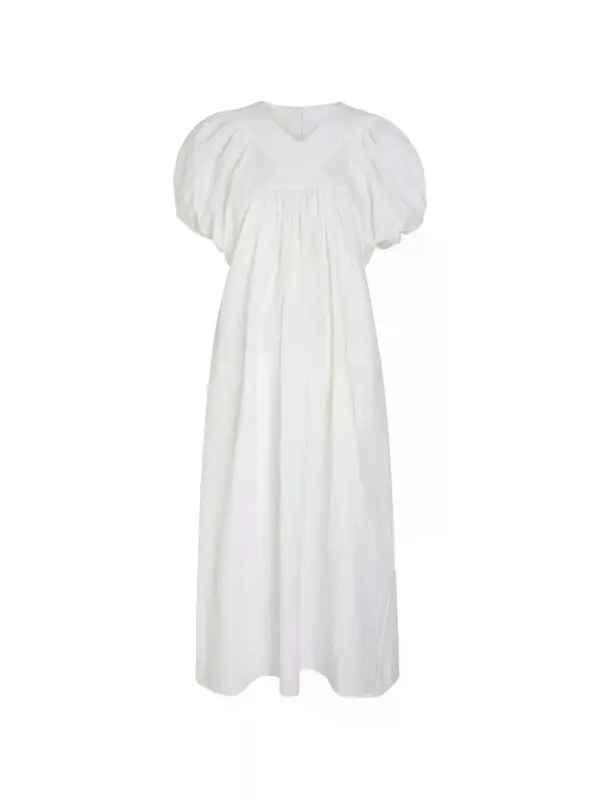 LES VACANCES D'IRINA Puff-sleeve Gathered Midi Dress - White