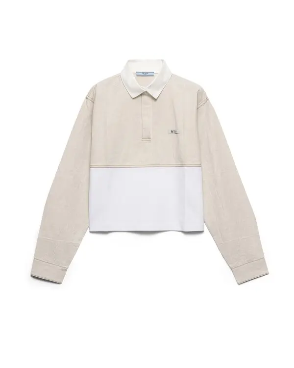 Prada Chambray And Jersey Polo Shirt - Neutral
