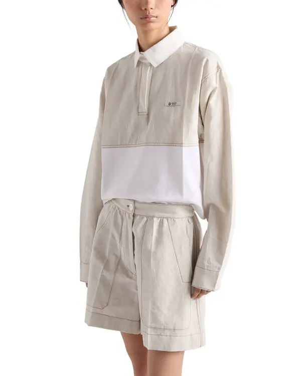 Prada Chambray And Jersey Polo Shirt - Neutral
