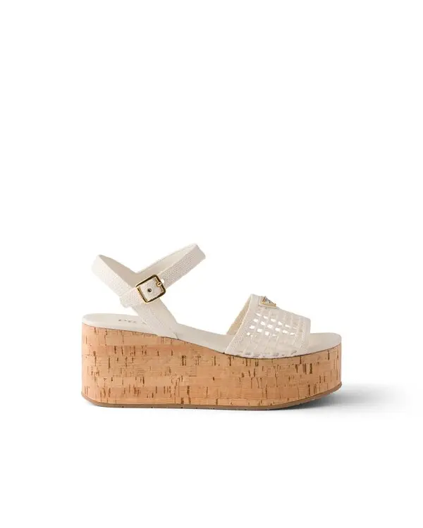Prada Crochet Wedge Platform Sandals