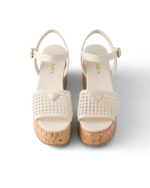 Prada Crochet Wedge Platform Sandals