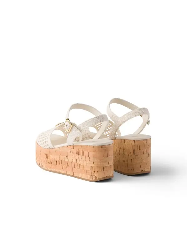 Prada Crochet Wedge Platform Sandals