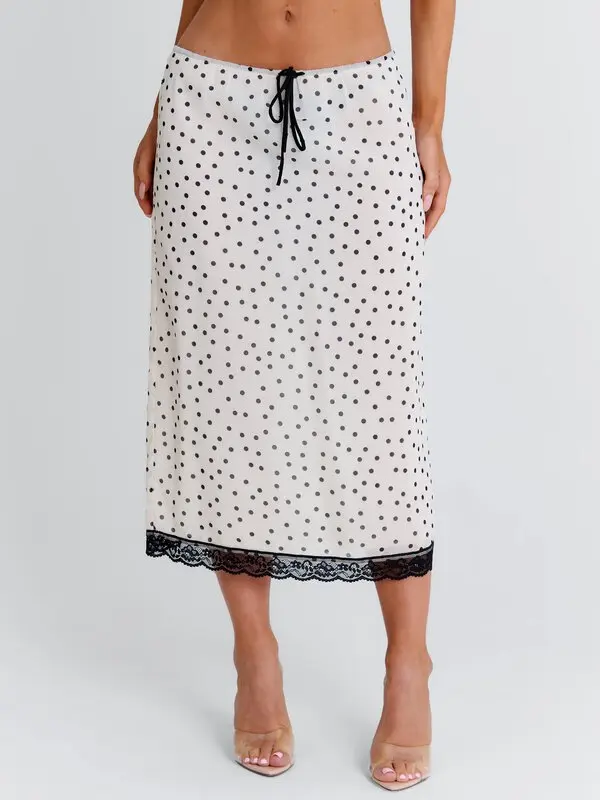 OUTCAST Elaina Cream Polka Dot Midi Skirt - Print