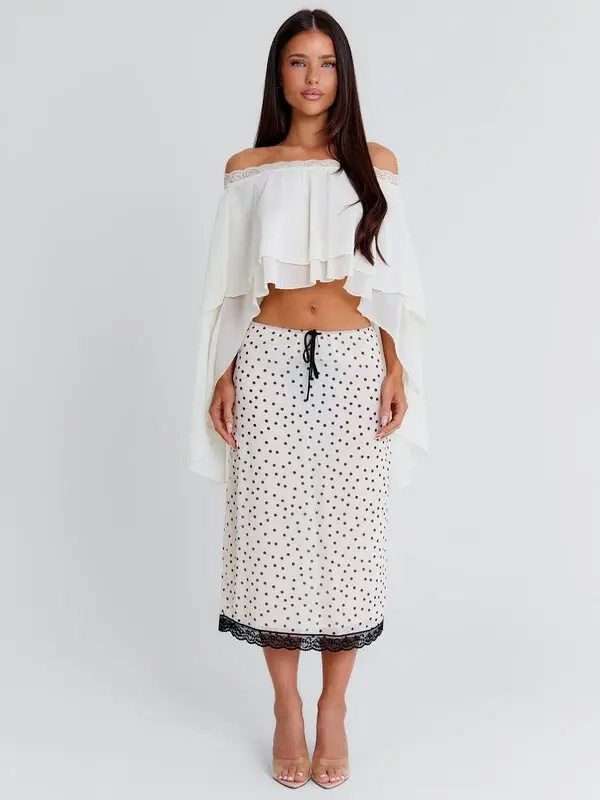 OUTCAST Elaina Cream Polka Dot Midi Skirt