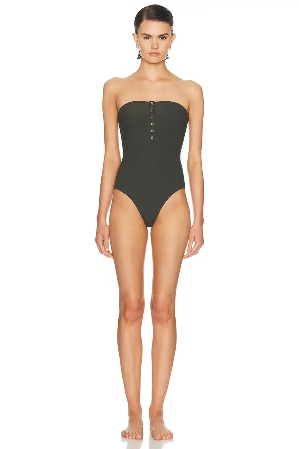 TOTEME Ribbed Strapless One Piece Swimsuit - Green