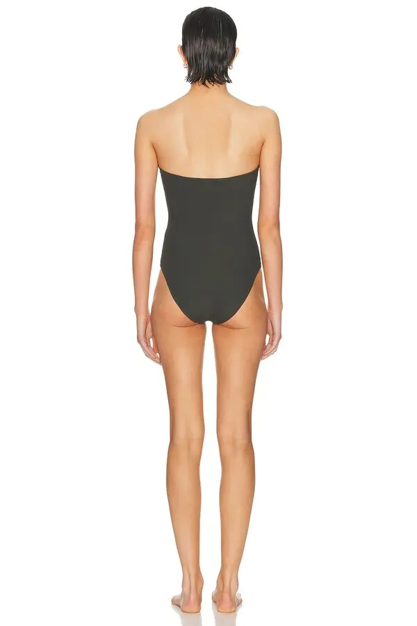 TOTEME Ribbed Strapless One Piece Swimsuit - Green