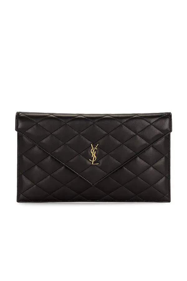 Saint Laurent Agneau Plume Matelasse Pouch - Nero