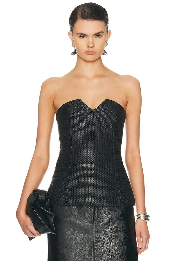 ST. AGNI Woven Leather Strapless Bodice Top