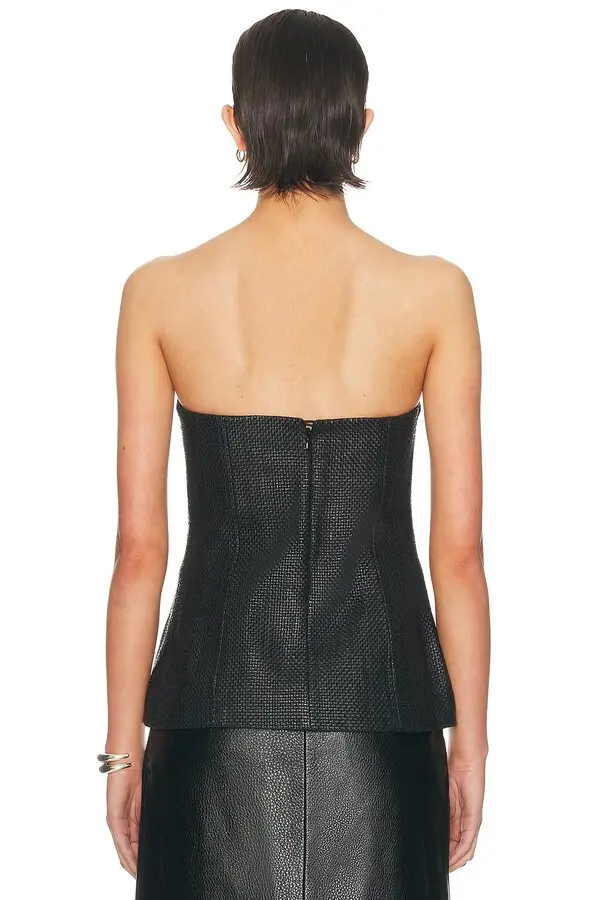 ST. AGNI Woven Leather Strapless Bodice Top