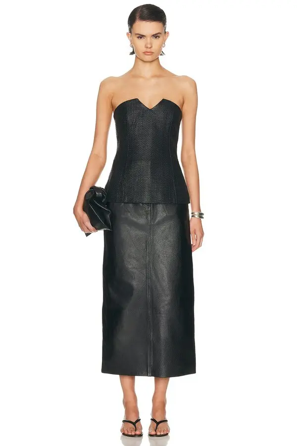 ST. AGNI Woven Leather Strapless Bodice Top