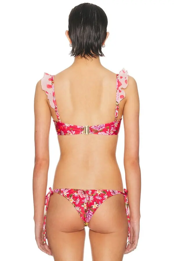 PatBO Peony Print Ruffle Bikini Top