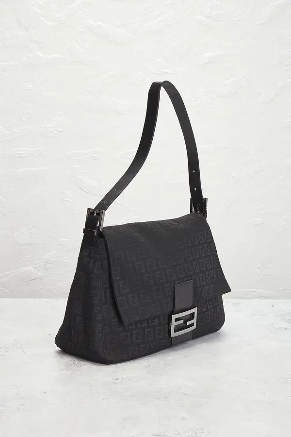 Fendi Zucchino Mama Baguette Shoulder Bag - Black