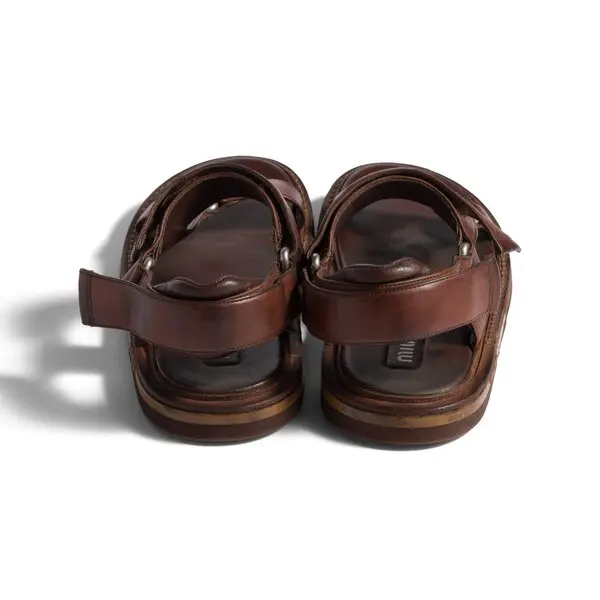 Miu Miu Leather Sandals - Coffee