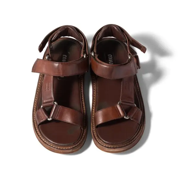 Miu Miu Leather Sandals - Coffee
