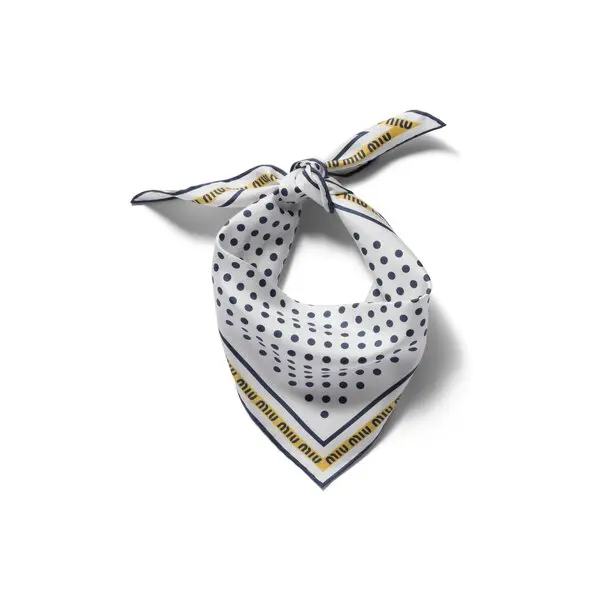 Miu Miu Printed Twill Scarf - White/navy Blue