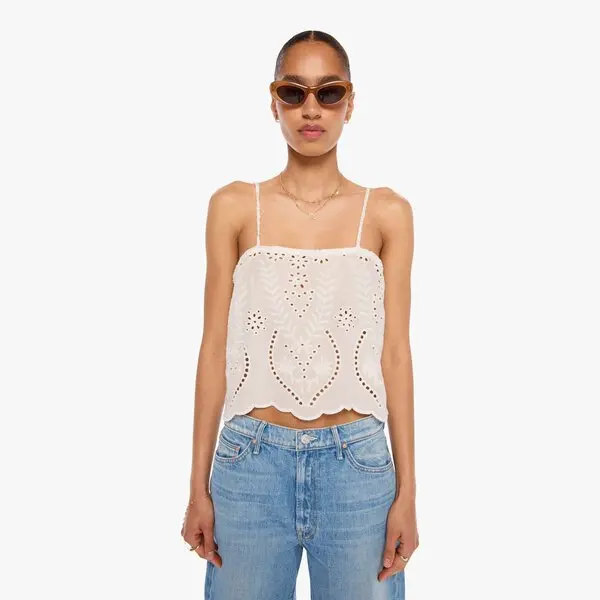 Natalie Martin Fern Camisole Top Athena Embroidery Salt - White