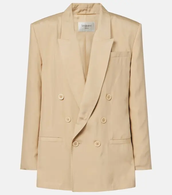 Saint Laurent Double-breasted Silk Blazer - Beige