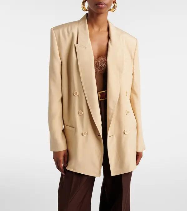 Saint Laurent Double-breasted Silk Blazer - Beige