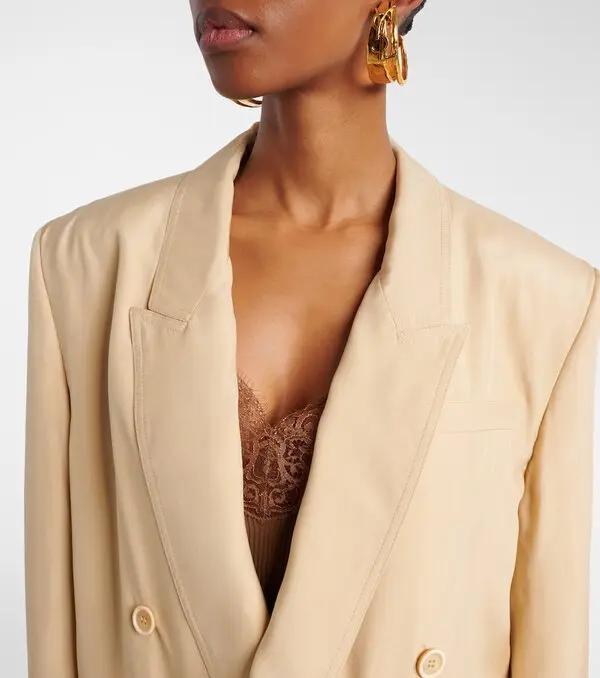 Saint Laurent Double-breasted Silk Blazer - Beige