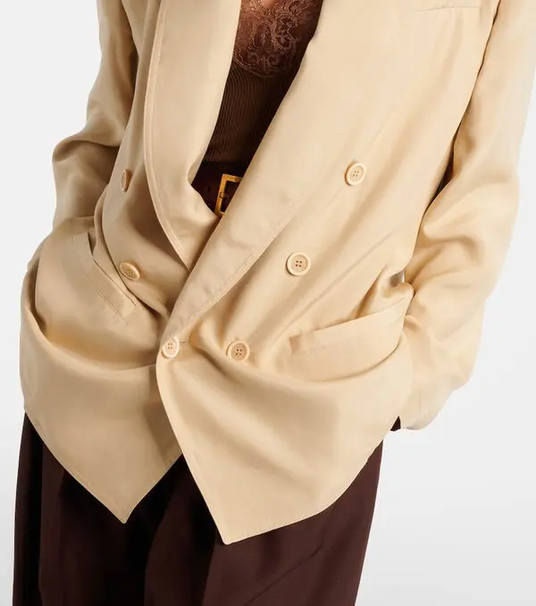 Saint Laurent Double-breasted Silk Blazer - Beige