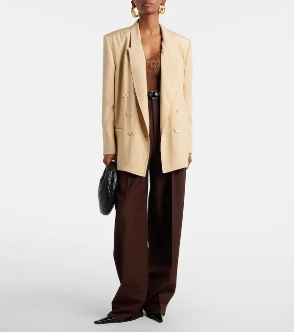 Saint Laurent Double-breasted Silk Blazer - Beige