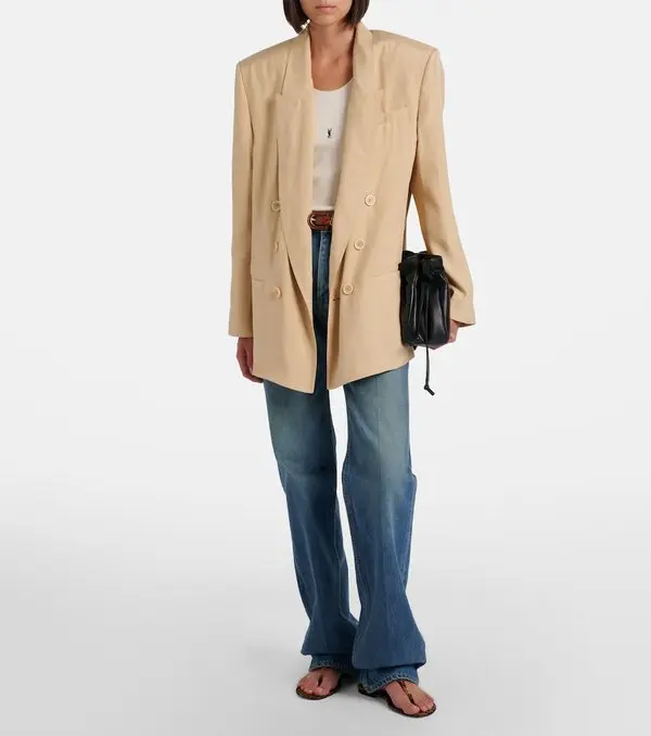 Saint Laurent Double-breasted Silk Blazer - Beige