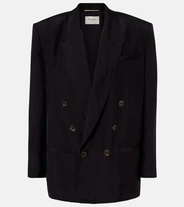 Saint Laurent Double-breasted Silk Blazer - Brown