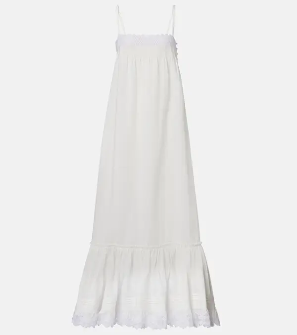 Saint Laurent Embroidered Cotton Poplin Maxi Dress - White