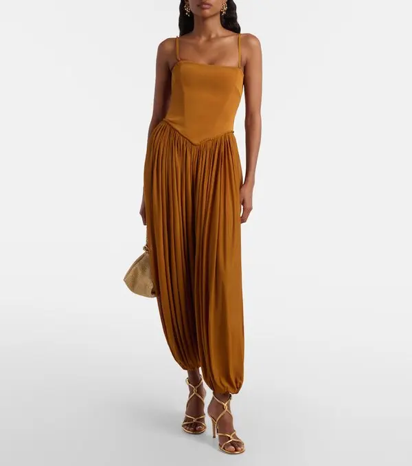 Zimmermann Luna Pleated Jersey Jumpsuit - Brown