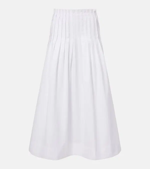 RÓHE Pleated Cotton Poplin Midi Skirt - White