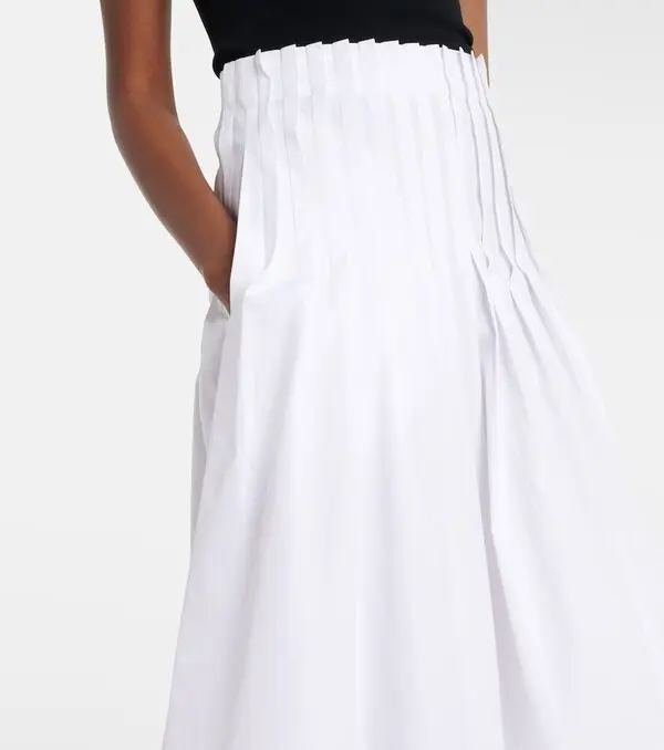 RÓHE Pleated Cotton Poplin Midi Skirt
