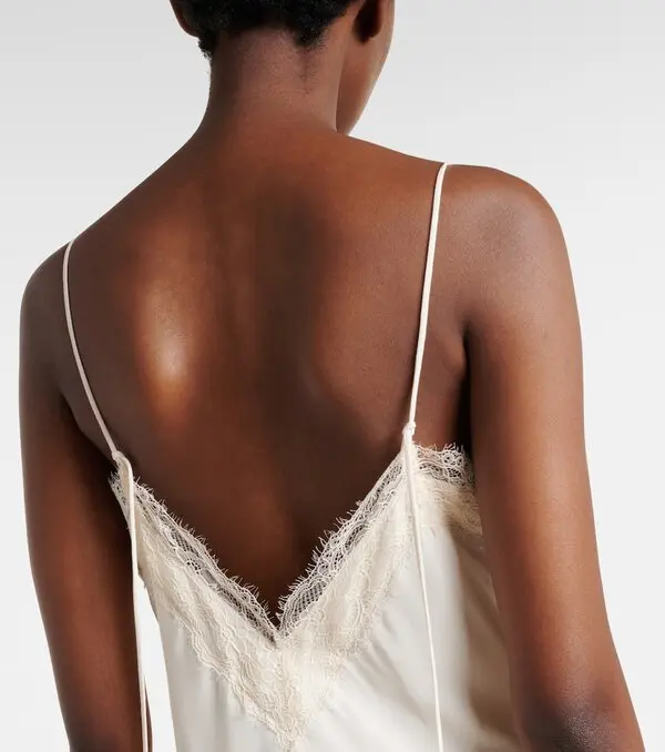white dress with black lace sides L'AGENCE Fenna Silk Lace Dress In Ivory/Black main image 0