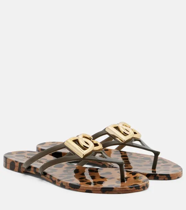 Dolce & Gabbana Leopard-print Thong Sandals - Brown