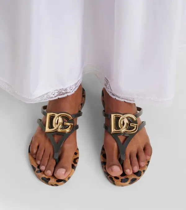 Dolce & Gabbana Leopard-print Thong Sandals - Brown