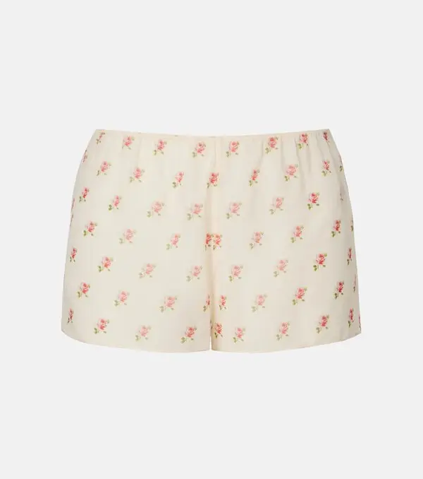Khaite Tilly Floral Silk Organza Shorts - White