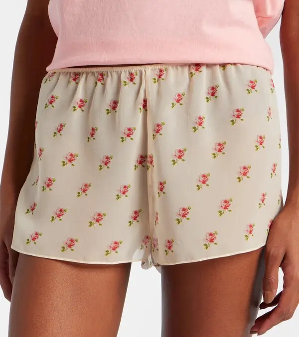 Khaite Tilly Floral Silk Organza Shorts - White