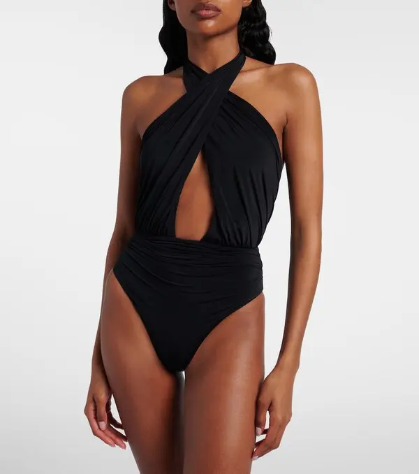 Balmain Cutout Draped Swimsuit - Black