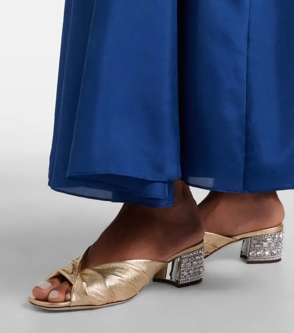 JIMMY CHOO Mala Embellished Metallic Leather Mules - Gold