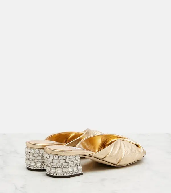 JIMMY CHOO Mala Embellished Metallic Leather Mules - Gold