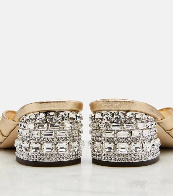JIMMY CHOO Mala Embellished Metallic Leather Mules - Gold
