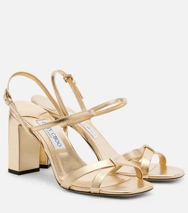 JIMMY CHOO Elsy Metallic Leather Slingback Sandals - Gold