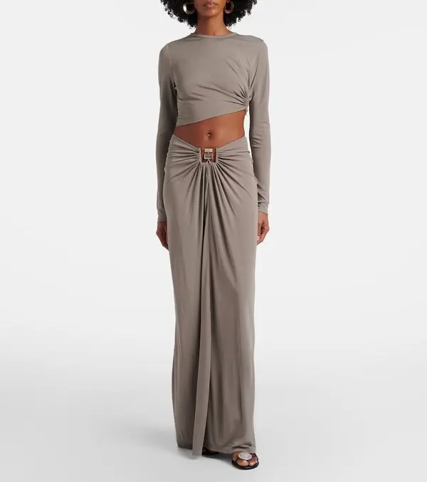 Christopher Esber Bezel Quartz Gathered Jersey Maxi Skirt - Grey