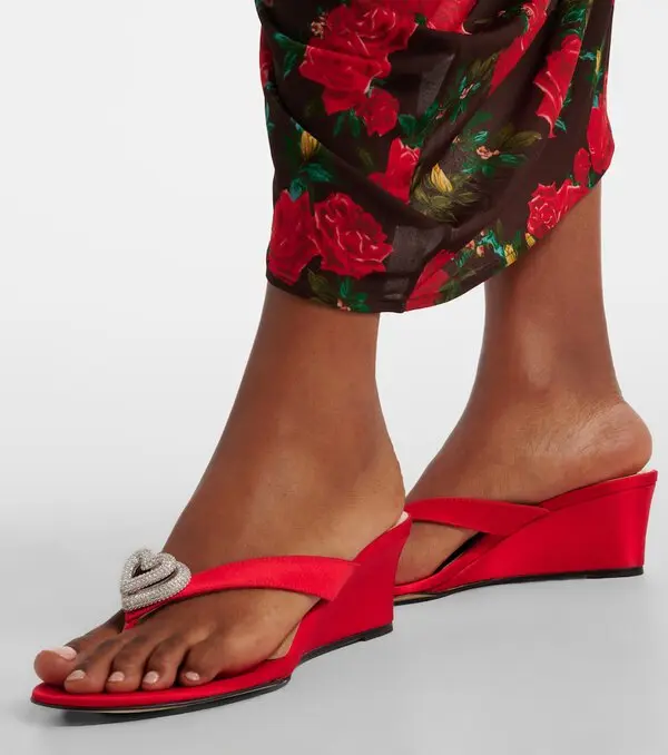 Mach & Mach Double Heart Wedge Thong Sandals - Red