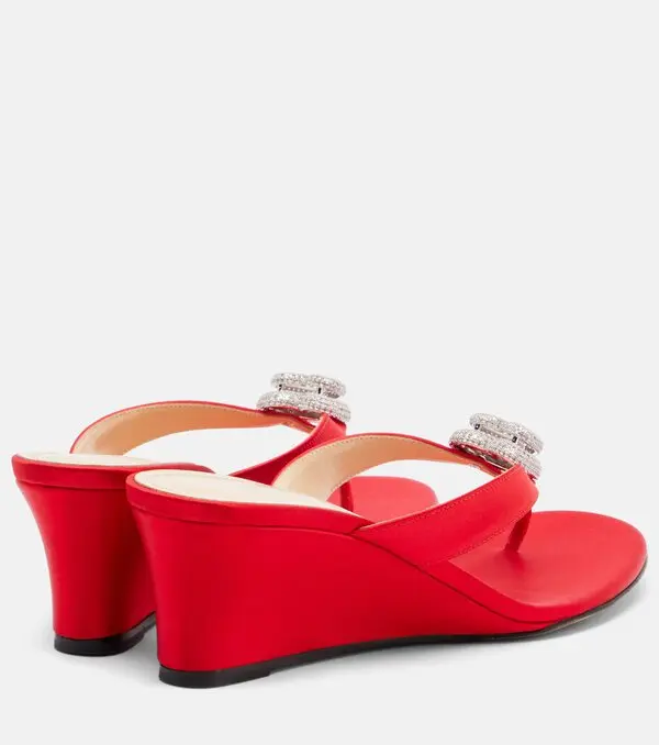 Mach & Mach Double Heart Wedge Thong Sandals - Red